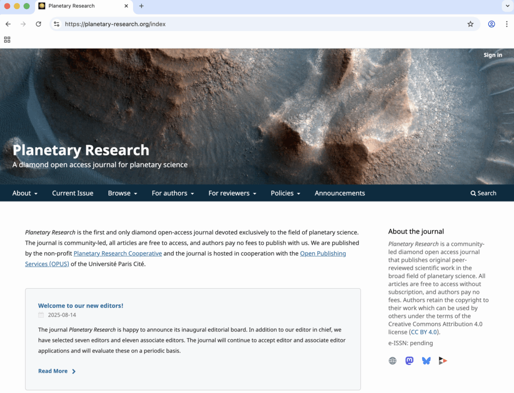 Planetary Research: A diamond open-access journal for planetary science ...
