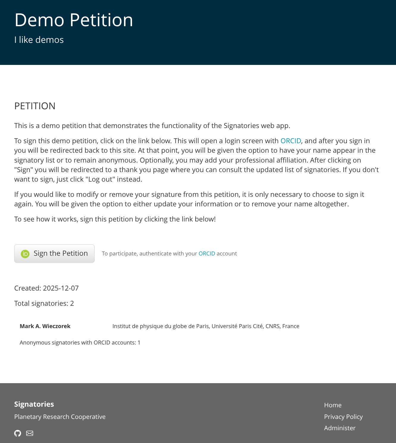 Signatories: Open source signing of statements and petitions for ...